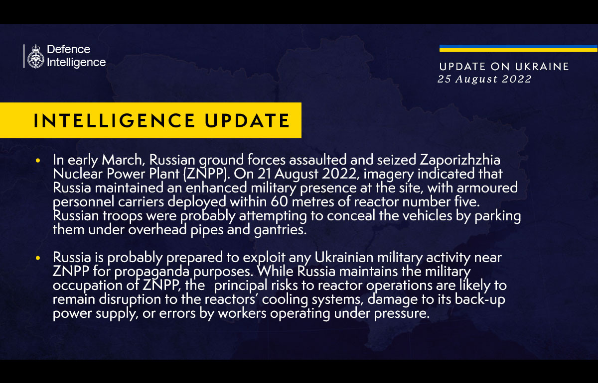 British Defence Intelligence Update Ukraine – 25 August 2022