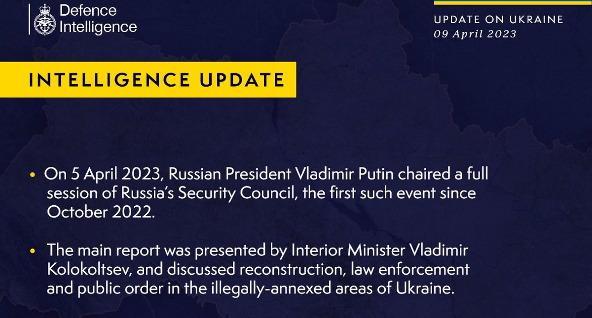 British Defence Intelligence Update Ukraine 9 April 2023