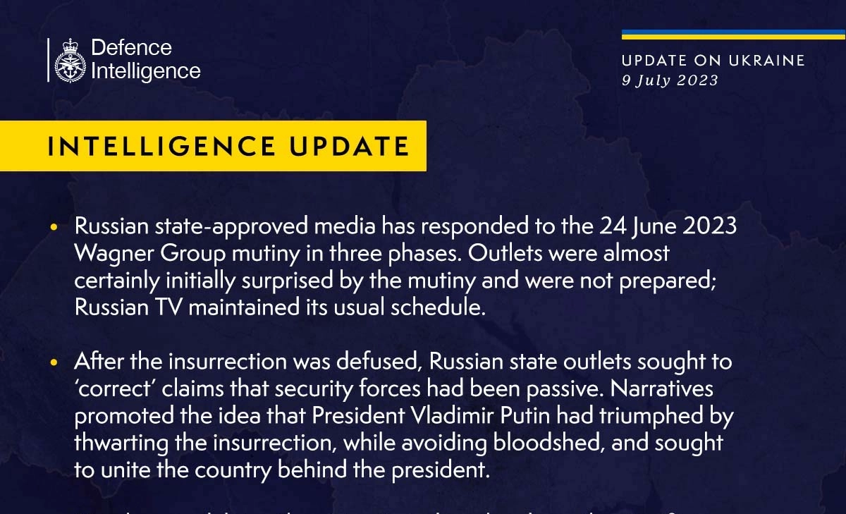 British Defence Intelligence Update Ukraine 9 July 2023