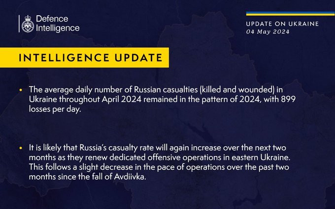 British Defence Intelligence Update Ukraine 04 May 2024.