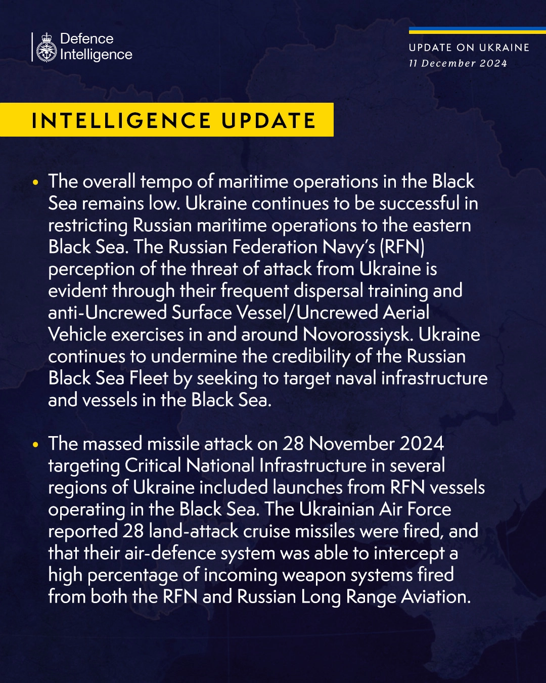 British Defence Intelligence Update Ukraine 11 December 2024