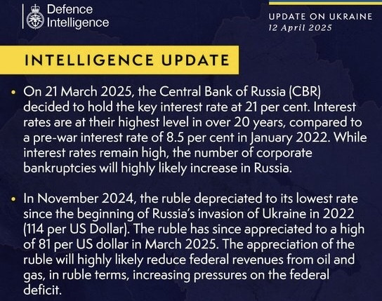 British Defence Intelligence Update Ukraine 12 April 2025