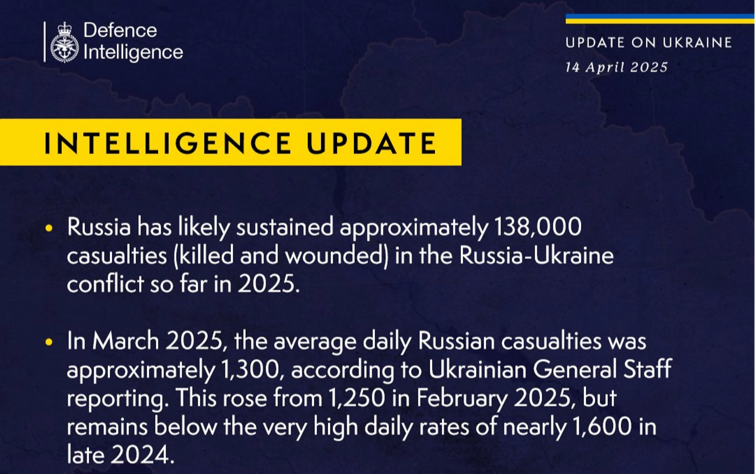 British Defence Intelligence Update Ukraine 14 April 2025