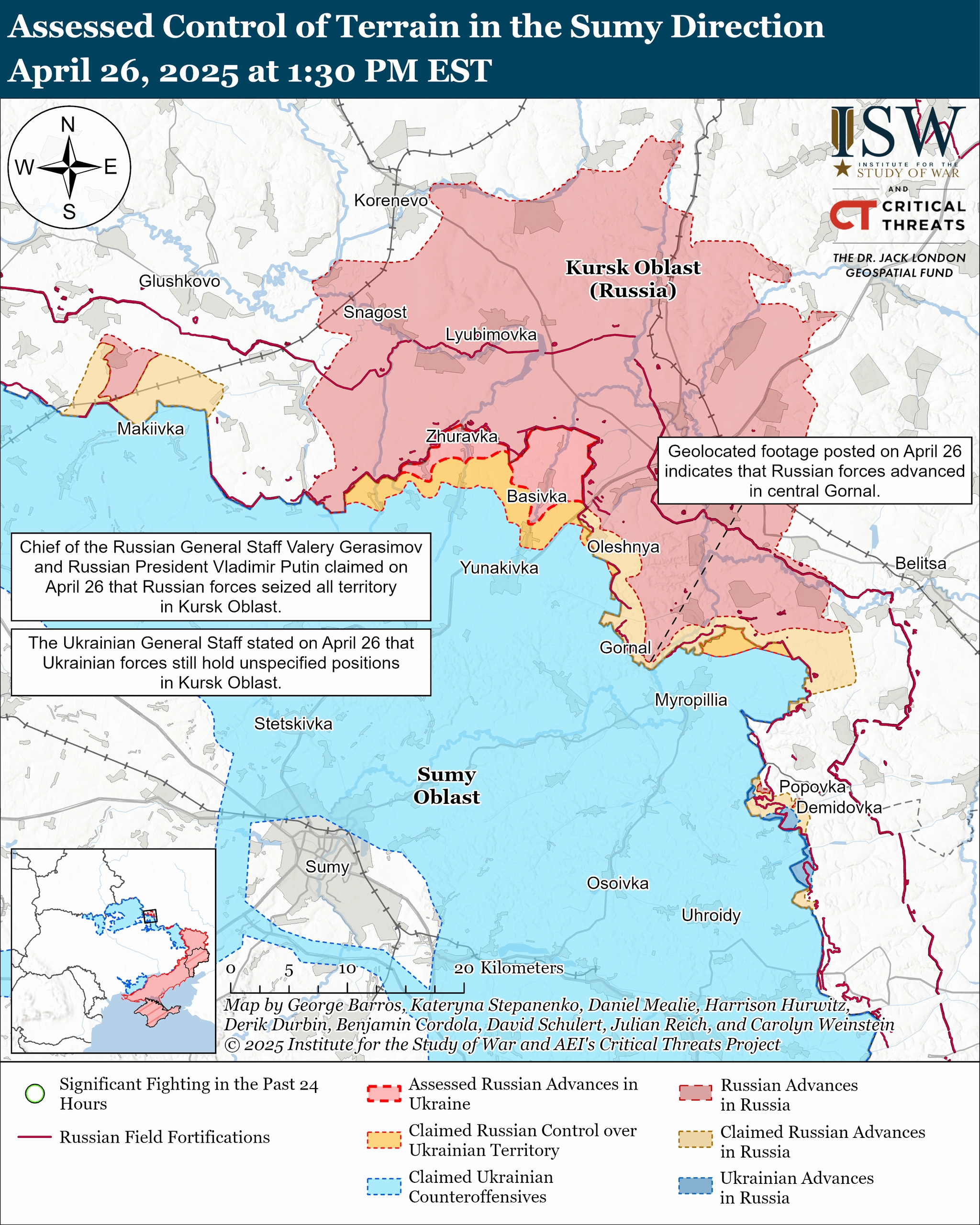 ISW Russian Offensive Campaign Assessment, Map and Update, April 26, 2025