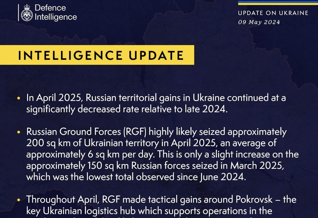 British Defence Intelligence Update Ukraine 9 May 2025