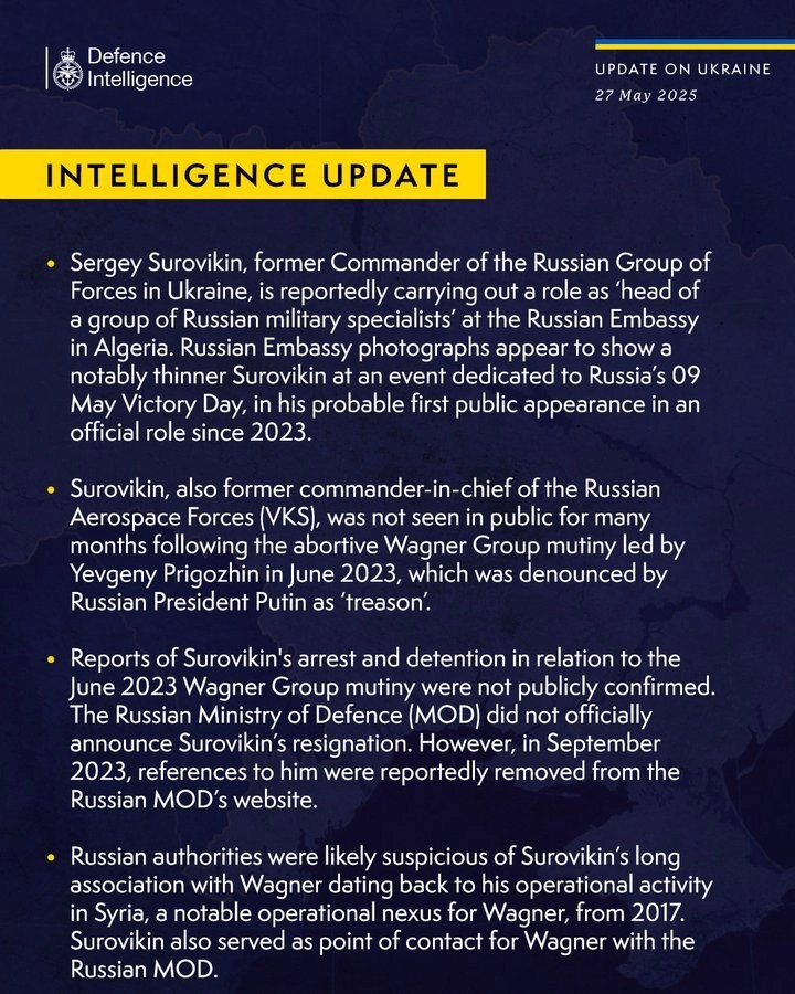 British Defence Intelligence Update Ukraine 27 May 2025