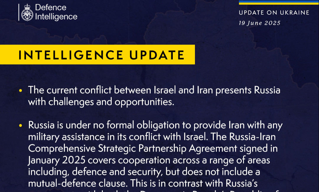 British Defence Intelligence Update Ukraine 19 June 2025