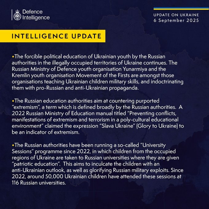 British Defence Intelligence Update Ukraine 6 September 2025