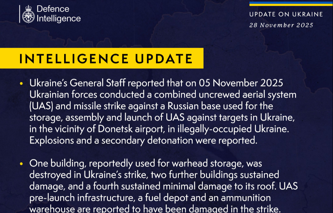 British Defence Intelligence Update Ukraine 28 November 2025