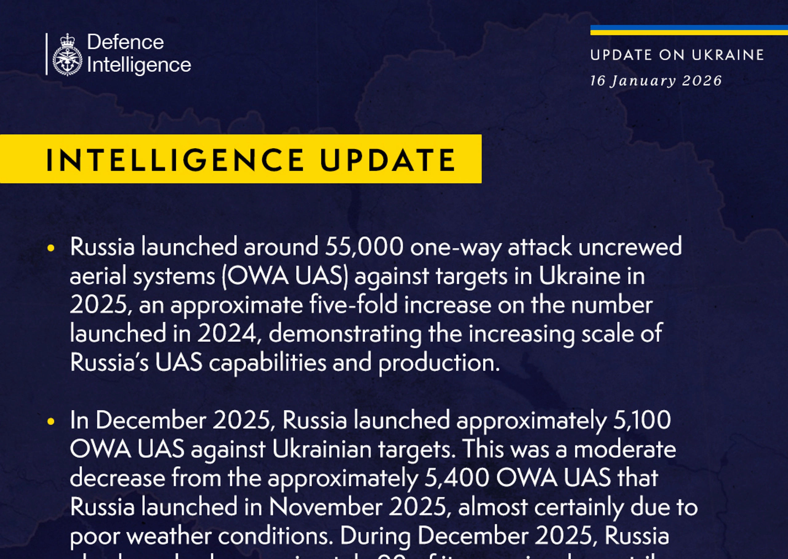 British Defence Intelligence Update Ukraine 16 January 2026