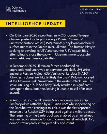 British Defence Intelligence Update Ukraine 29 January 2026