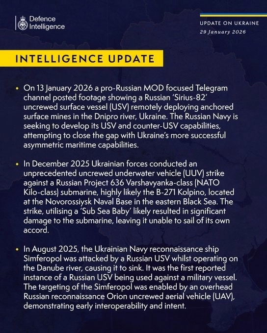 British Defence Intelligence Update Ukraine 29 January 2026